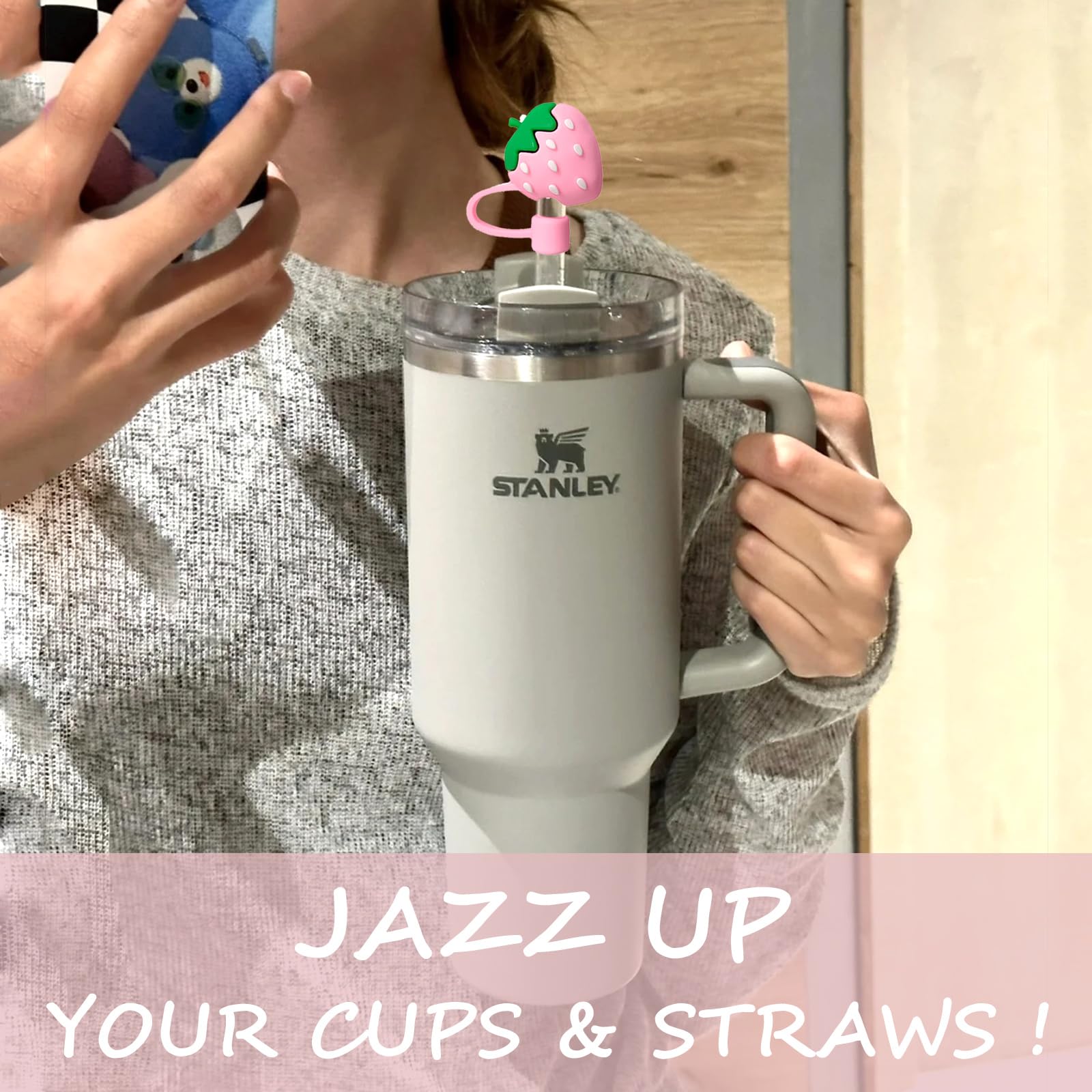 GAISHION 8Pcs Straw Covers Cap Toppers Tips Compatible with Stanley 40/30 oz Tumbler Cups,Reusable Cute Silicone Straw Lids Protectors for 0.4 in/10mm Stanley Cups Straws Accessories(8PCS)