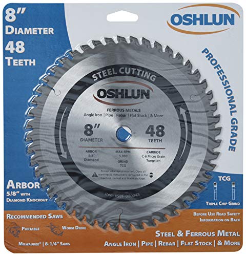 Oshlun SBF-080048 8-Inch 48 Tooth TCG Saw Blade with 5/8-Inch Arbor (Diamond Knockout) for Mild Steel and Ferrous Metals