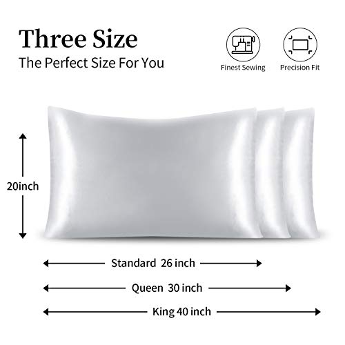 yourose Satin Pillowcase for Hair and Skin, 2 Pack Standard Size Silky Pillowcases with Envelop Closure, (Silver, 20βX26β,2pcs)