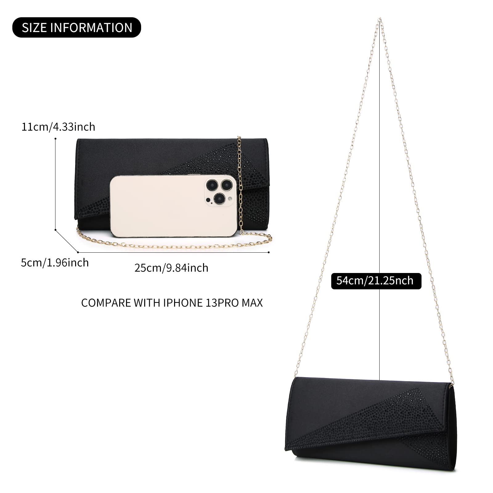 Labair Clutch Purses for Women Satin Rhinestone Evening Bag Wedding Formal Bridal Clutch.