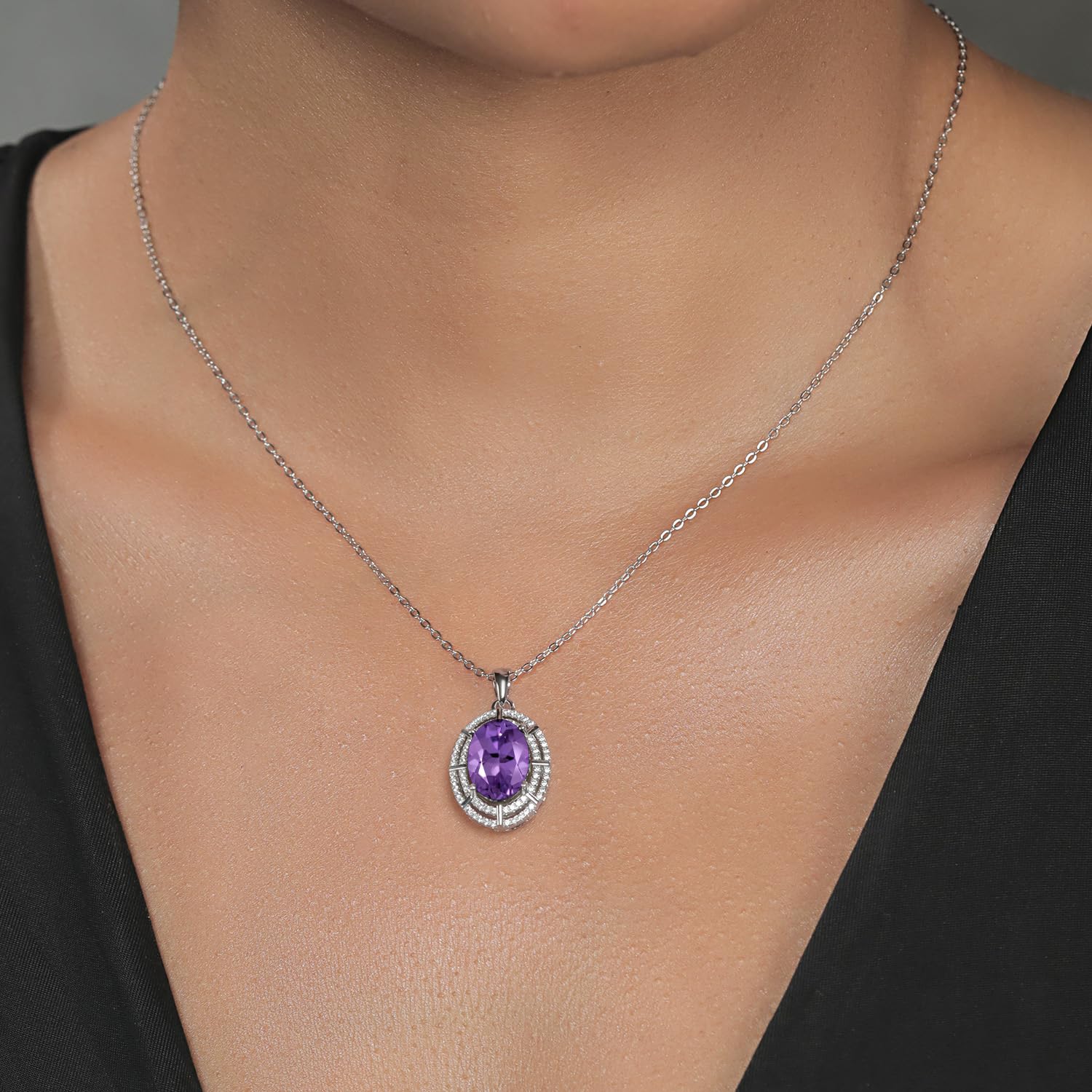 Gem Stone King 925 Sterling Silver 14X10MM Oval Gemstone Birthstone Pendant Necklace for Women with 18 Inch Silver Chain
