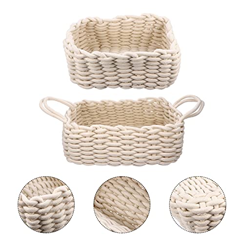 Sewroro 2PCS Cotton Thread Hand-woven Desktop Storage Basket Cotton Woven Storage Basket Sundries Storage Basket (mixed style)