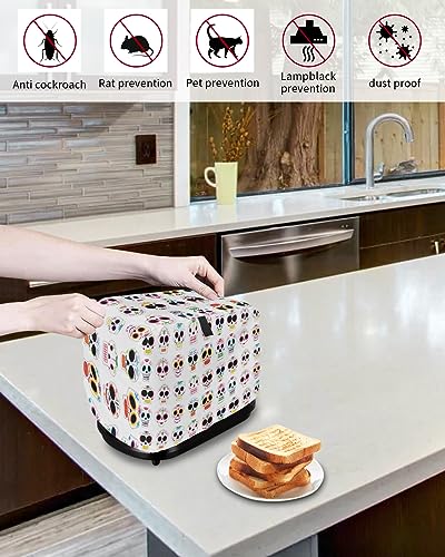 Toaster Cover, 2 Slice Toaster Cover Halloween Sugar Skull Day of The Dead Pattern Kitchen Small Appliance Covers, Dust and Machine Washable Bread Maker Cover (12w X 7.5d X 8h)