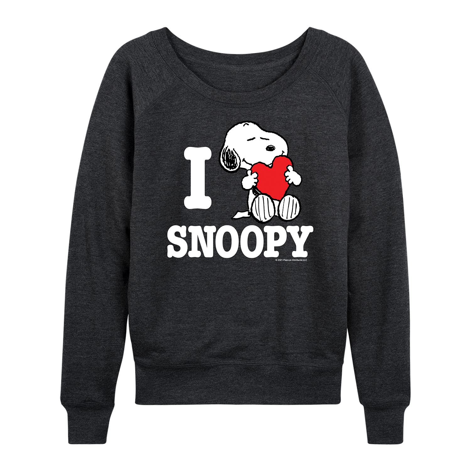 HYBRID APPAREL - Peanuts - I Love Snoopy - Women's French Terry Pullover - Size Large Heather Charcoal