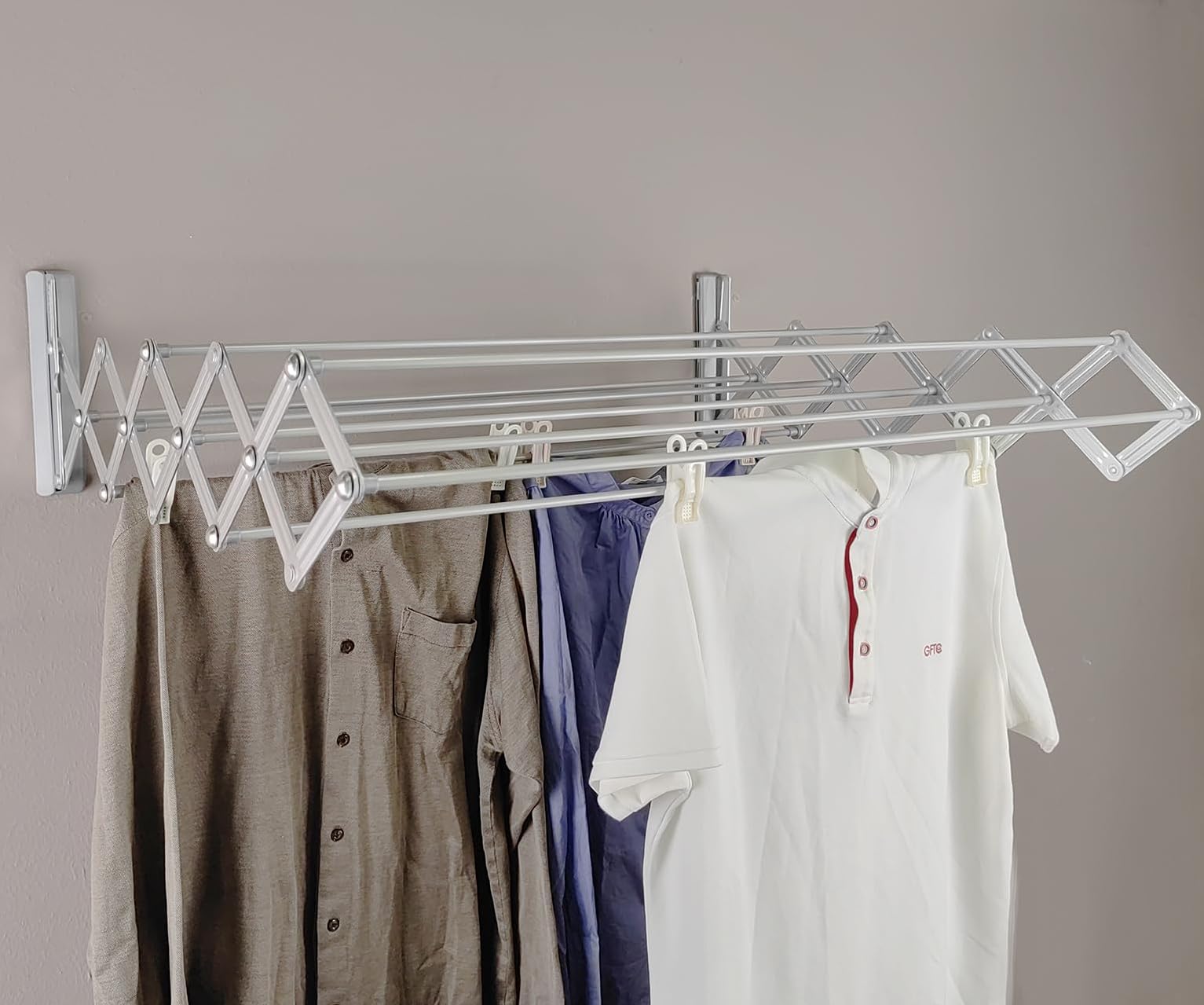 TOTES BABIES - Space Saver Pro Wall-Mounted Aluminum Clothes Drying Rack - Expandable, Rustproof, 31.5" Wide Accordion Laundry Rack for Indoor/Outdoor Use (Aluminum)