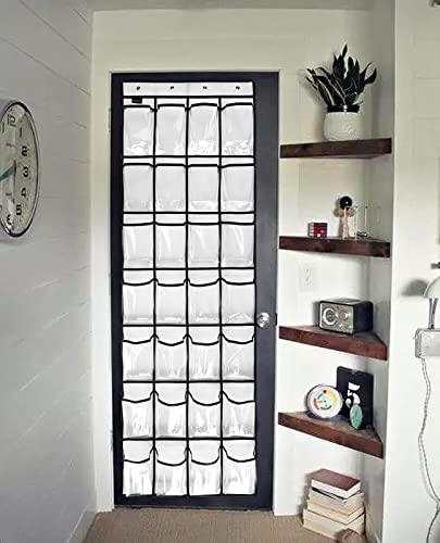 TidyMaster 28 Large 2 Pack Transparent Pockets Over The Door Shoe Organizer Sturdy Hanging Shoe Rack for Door Closet Sneakers or Accessories, 8 hooks(White)