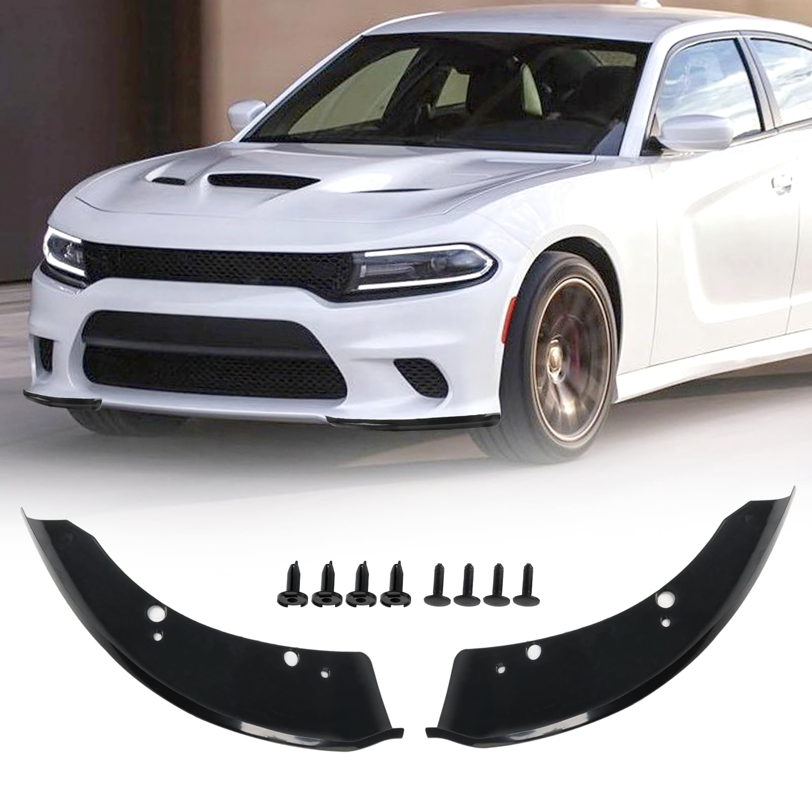 Front Bumper Lip Splitter Protector Cover Compatible with 2015-2021 Dodge Charger Hellcat SRT 392 / Scat Pack/RT Scat Pack/GT/RT, Black