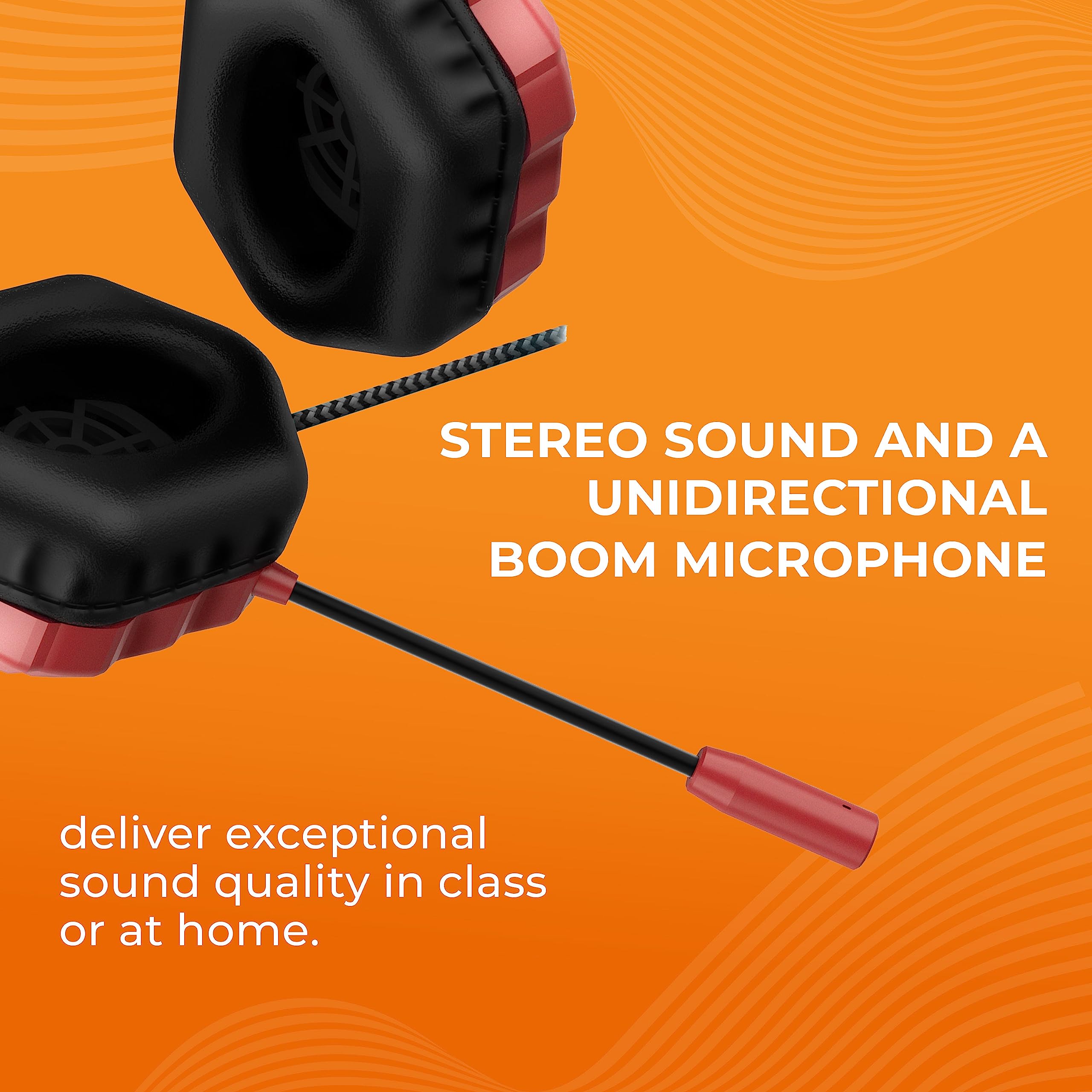 Gumdrop DropTech B1 Headset On-Ear Headphones for Kids w/Boom Mic, 3.5 mm Chew Proof Cord for K-12, Students & Classroom (Drop Tested, Comfortable, Lightweight, Rugged, Easy Cleaning) - Red