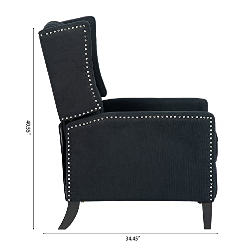 Pushback Recliner Chair,Comfy Wingback Recliner Sofa Chair with Adjustable Backrest,Tufted Fabric Accent Armchair with Vintage Rivets Trim for Living Room Office Home Theater (Black-New)