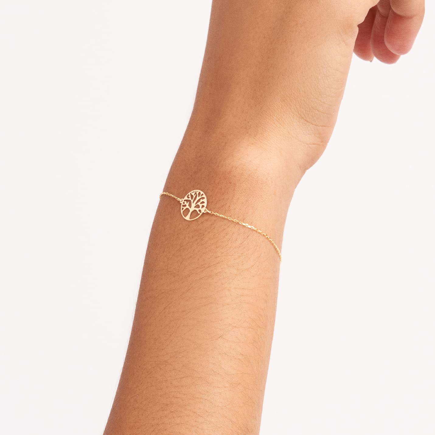 GELIN 14k Solid Gold Tree of Life Family Bracelet Adjustable Bracelet for Women