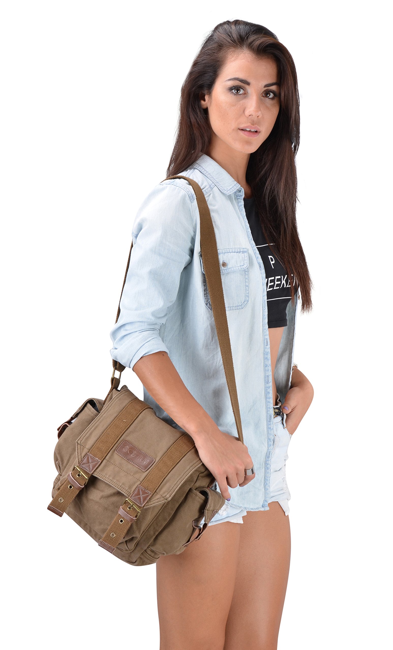 Gootium Canvas Messenger Bag - Small Vintage Shoulder Purse Crossbody Satchel, Olive Brown
