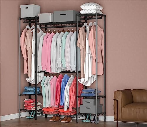Serxis Garment Rack Heavy Duty Clothes Rack for Hanging Clothes,Metal Garment Rack,Freestanding Clothing Rack,Adjustable Custom Closet Rack,54" L x 13.8" W x 75.8" H, Max Load 750LBS,Black