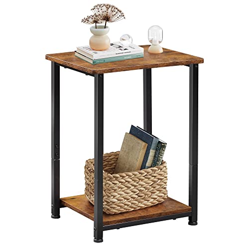 WLIVE End Table, 2-Tier Small Side Table with Open Storage, Narrow Side Stand for Bedroom, Living Room, Couch, Modern End Stand with Sturdy Metal Frame, Sturdy Easy Assembly,Rustic Brown (1 Pack)