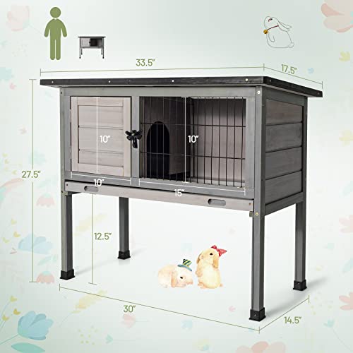 PETSITE Rabbit Hutch Bunny Cage Wooden Guinea Pig House with Open Roof & Tray Indoor Outdoor Elevated