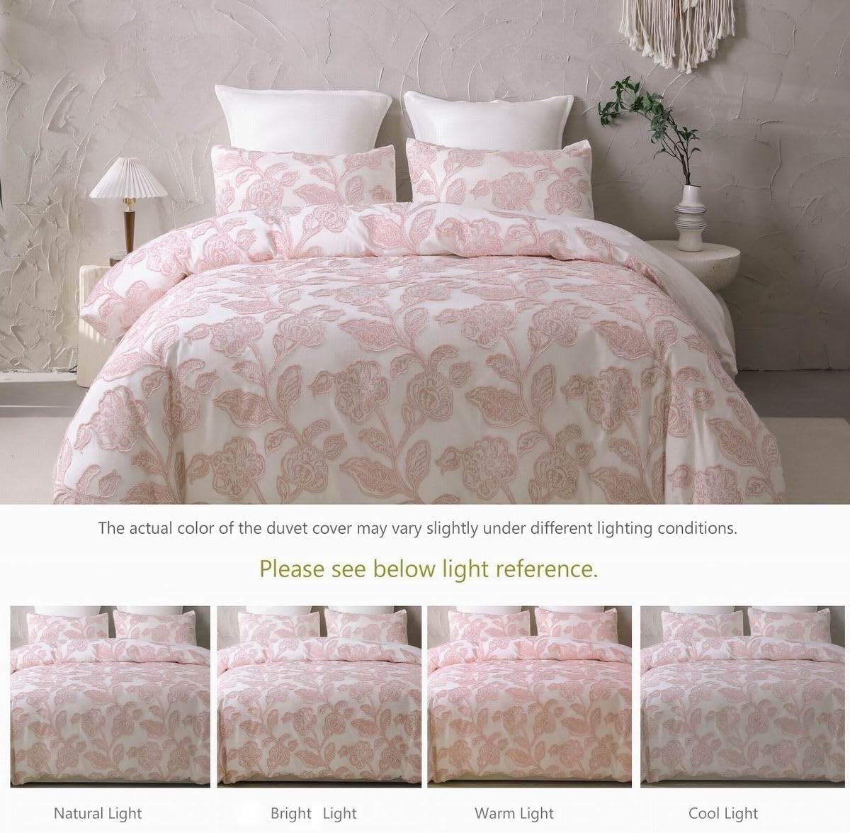 meadow park Cotton Clipped Jacquard Duvet Cover Set Twin, 2 Pieces Jacobean Floral Bedding Set (Pink, Twin)