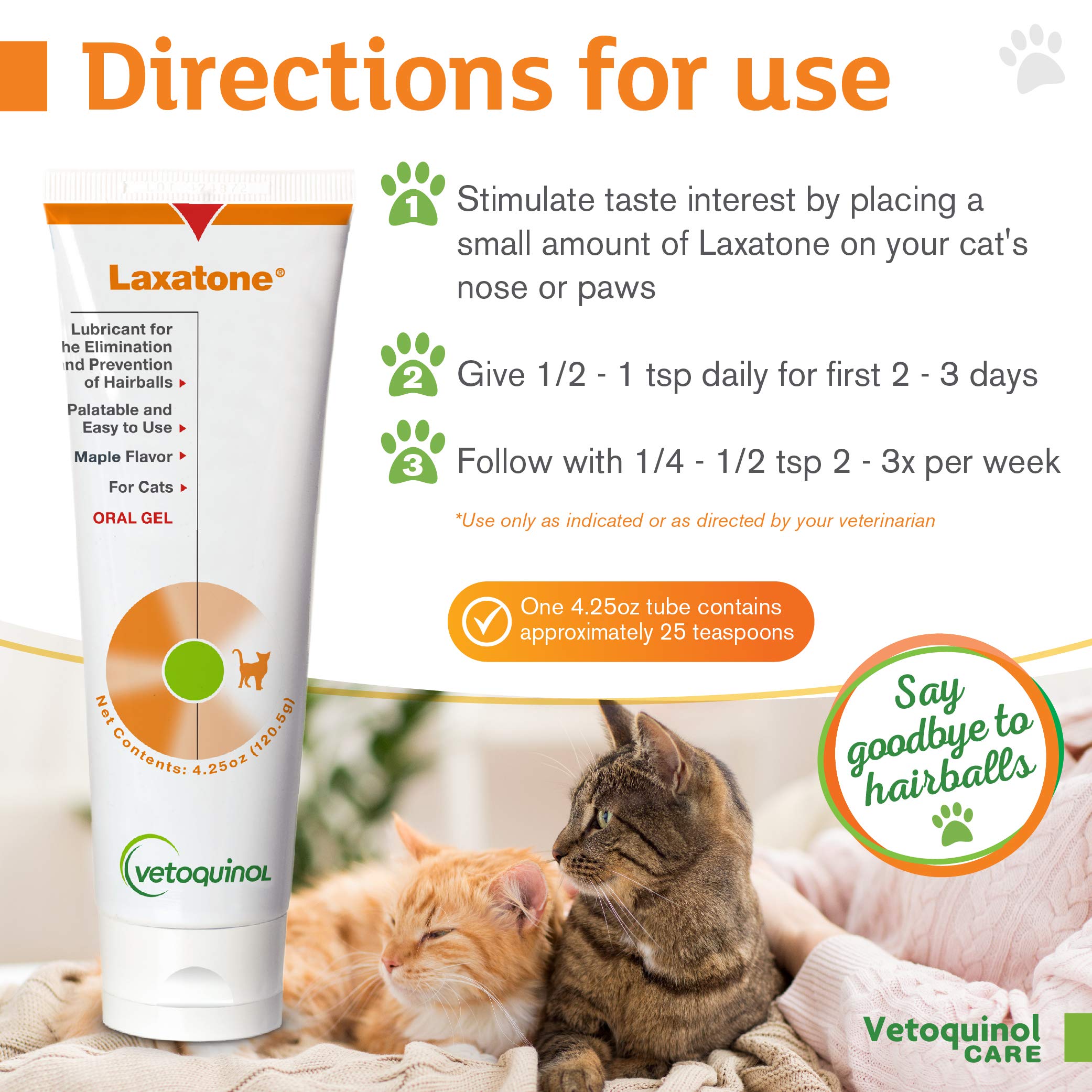 Vetoquinol Laxatone: Oral Hairball Lubricant Gel for Cats β Maple Flavored, 4.25oz 2 Pack