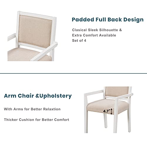 Goozio 5 Piece, Wood Rectangular Room Dinette Set for 4,Kitchen Table with 4 Arm Upholstered Dining Chairs,Beige