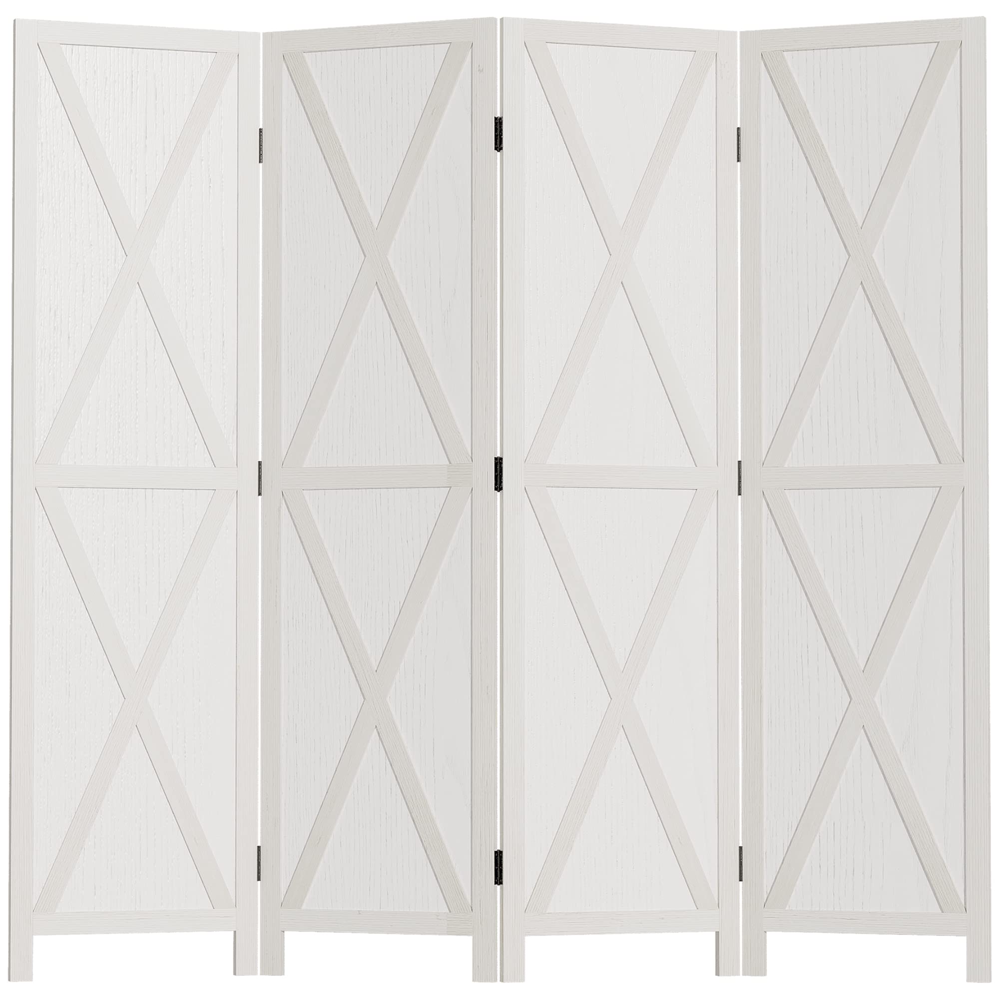 HOMCOM 4-Panel Folding Room Divider, 5.6 Ft Tall Freestanding Paulownia Wood Privacy Screen Panels for Indoor Bedroom Office, White