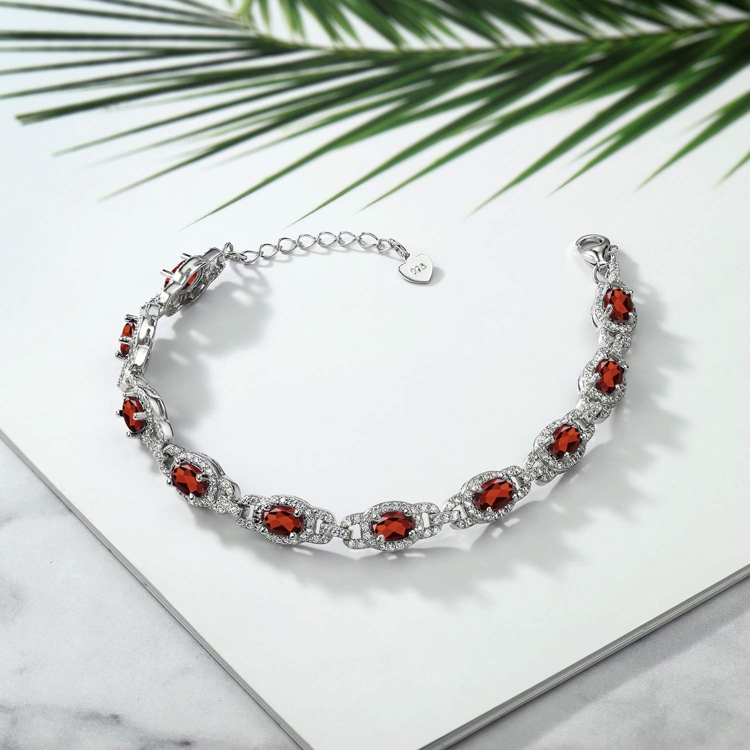 Gem Stone King 925 Sterling Silver Red Garnet Tennis Bracelet For Women (9.87 Cttw, Gemstone Birthstone, 7 Inch With 1 Inch Extender)