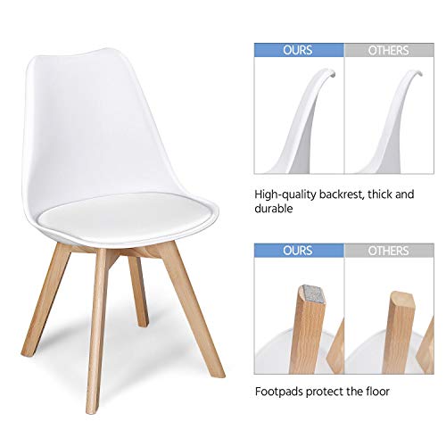 Yaheetech Chairs for Dining Room Dining Chairs DSW Chair Accent Chair with Beech Wood Legs Modern Mid Century Eiffel Inspired Chair Dining Room Chairs Set of 4 Kitchen Chairs White,4Pcs