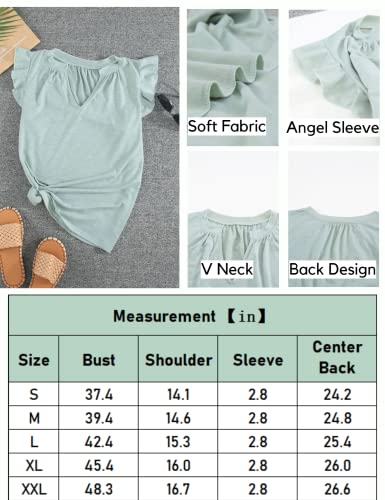 Zeagoo Womens Summer Tops V Neck Ruffle Short Sleeve Blouse Shirts Casual Basic Tshirts Light Green