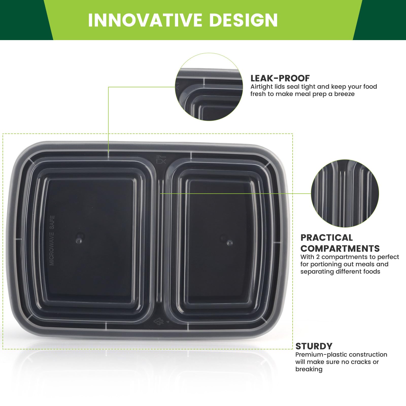 vivigu Meal Prep Containers Reusable 30 Pack - 2 Compartment food storage containers with lids, To Go Food Containers BPA-Free, To Go Containers With Lids Microwave, Dishwasher, Freezer Safe 30 oz