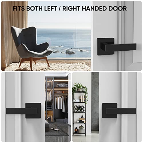 TICONN 5Pk Door Handle Heavy Duty, Reversible Square Door Lever for Bedroom, Bathroom and Rooms (Black, Dummy - Rear Mount, 5 Pack)