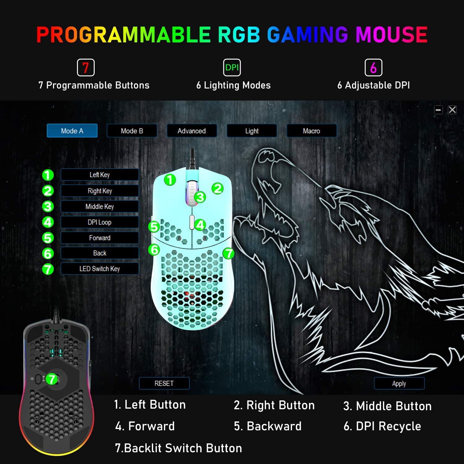 Gaming Keyboard and Mouse,3 in 1 Rainbow LED Backlit Wired Mechanical Keyboard Blue Switch,RGB 6400 DPI Lightweight Gaming Mouse with Honeycomb Shell,Gaming Mouse Pad for PC Gamers