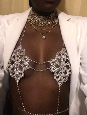 Graeen Crystal Bra Chains Rhinestone Bra Top Flower Chest Chain Silver Body Chain Nightclub Body Jewelry for Women (A)