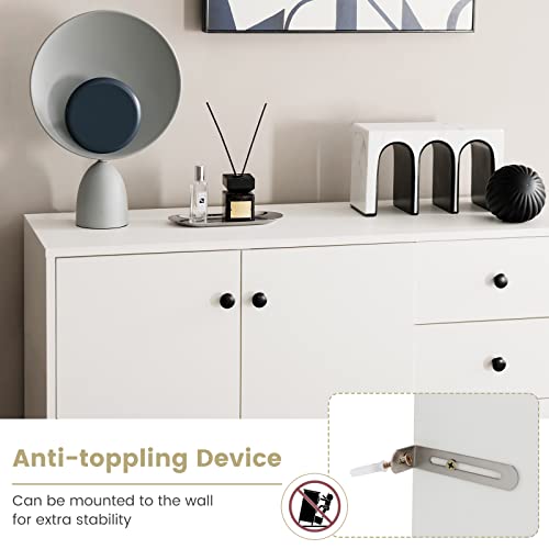 PETSITE Buffet Cabinet, Kitchen Sideboard with Storage Cabinets & Drawers, Modern Credenza Coffee Bar Server Console Table Cupboard for Entryway Living Dining Room, White