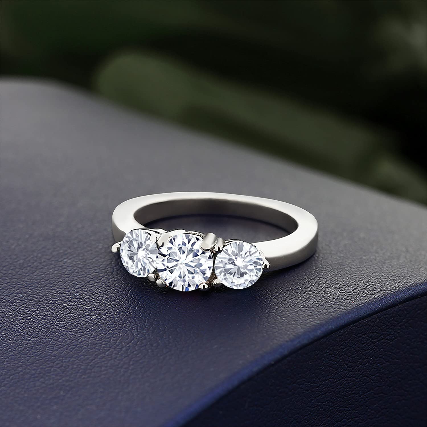 Gem Stone King 925 Sterling Silver Moissanite 3-Stone Women Ring (1.80 Cttw, Available in size 5, 6, 7, 8, 9)