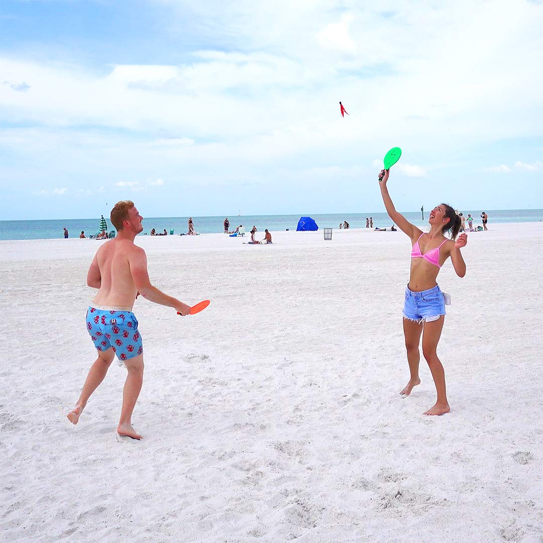 Funsparks Jazzminton Paddle Ball Game with Carry Bag - Indoor Outdoor Toy - Play at The Beach, Lawn or Backyard - 2 Wooden Racquets - 4 Shuttlecocks - 1 Ball