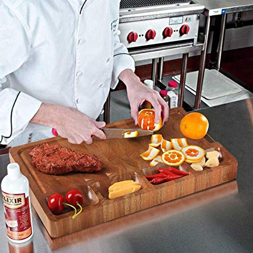 HHXRISE Acacia Wood Cutting Board for Kitchen, with 4 Built-in Compartments and Juice Grooves, Chopping Board with Handle, Butcher Block, Carving Board