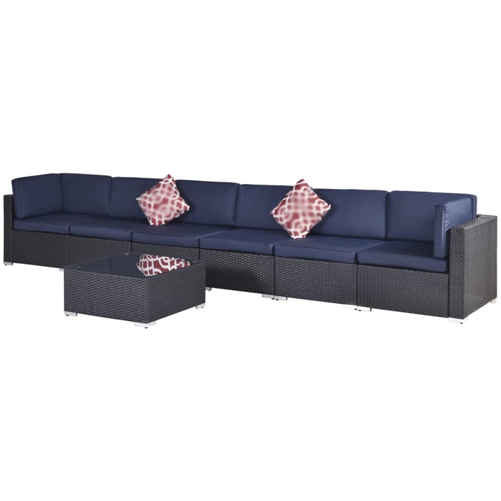 Garden Terrace Furniture 7-Piece PE Rattan Wicker Cuts Padded Sofa Sets with 2 Cushions and Coffee Table
