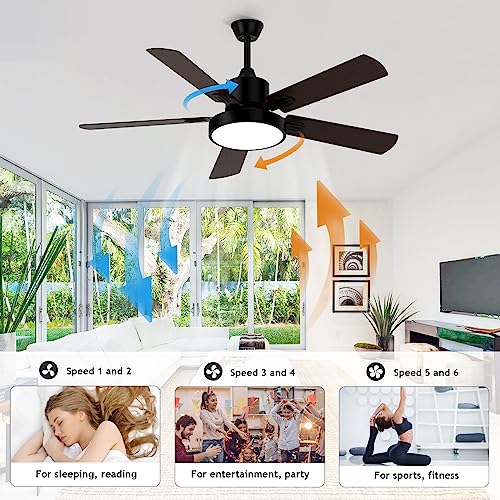 ghicc 52-Inch Ceiling Fans with Lights, Black Fan Lights Remote Control- Reversible Silent DC Motor and Matte