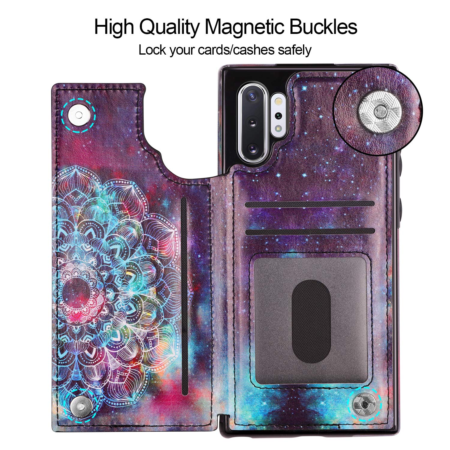 HianDier Wallet Case for Galaxy Note 10 Plus Slim Protective Case with Credit Card Slot Holder Flip Folio Soft PU Leather Magnetic Closure Cover for 2019 Samsung Galaxy Note 10+ 5G, Mandala