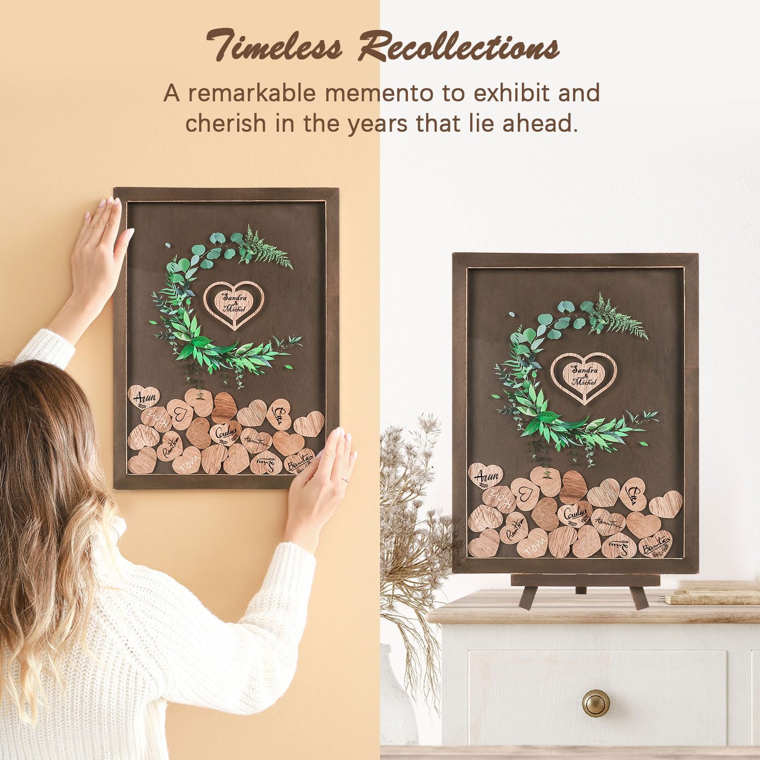 Verveia Wedding Guest Book Alternative,Heart Drop Wood Guest Book with Stand,80 Wooden Hearts,2 Pens,Rustic Wedding Decorations for Reception Sign Book for Baby Shower Birthday Graduation Party