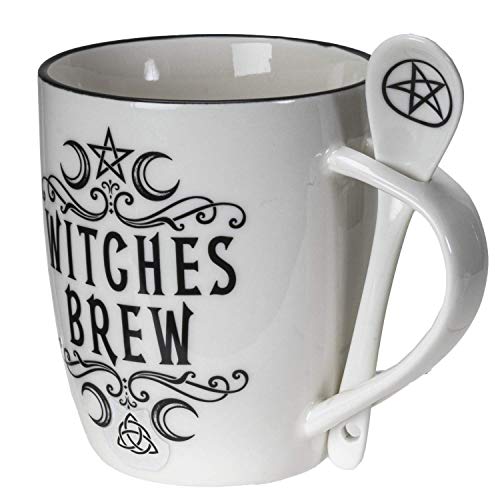 Summit Collection Alchemy Gothic Witches Brew Halloween Spooky Black Occult Wicca Witch Mug 11 fl oz Mug and Spoon Set Bone China