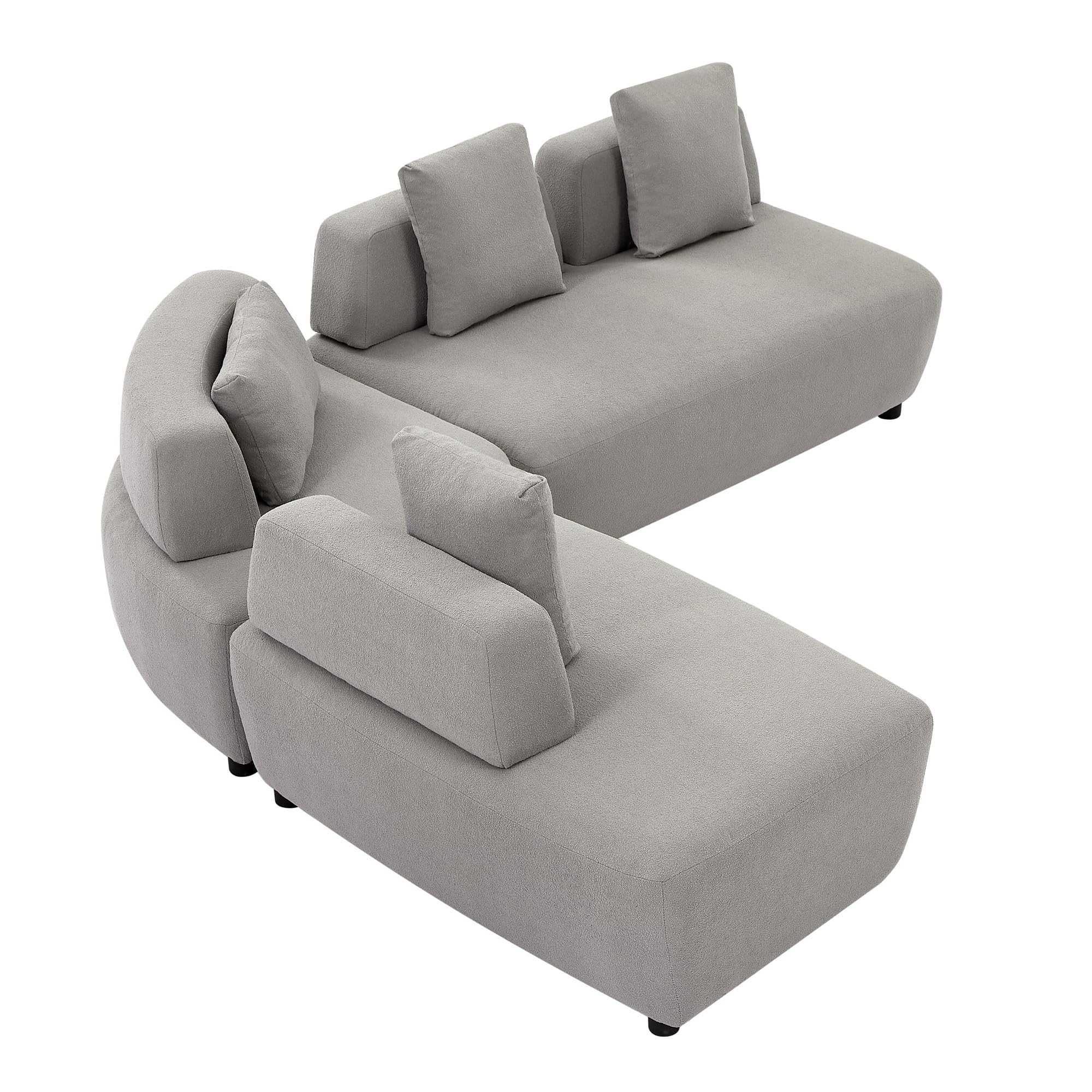 WILLIAMSPACE 92.5" Luxury Sectional Sofa for Living Room, Modern Upholstery Boucle Sofa Couch with 4 Pillows, Contemporary Sectional Curved Sofa Corner Couch for Apartment, Boucle Fabric (Grey)