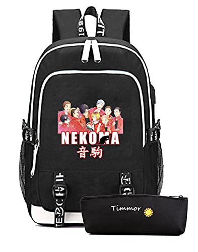 TIMMOR MAGIC Anime Cosplay Laptop Backpack with USB Charging Port, Middle School College Bookbags Over 8 Years Old(Black1)