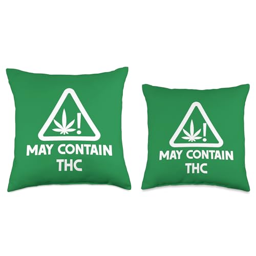 Funny Weed & Cannabis Gifts May Contain THC Funny Weed Cannabis Marijuana CBD Stoner 420 Throw Pillow, 16x16, Multicolor