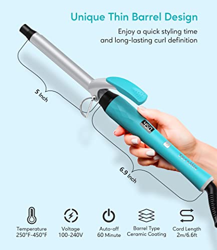 Terviiix 3/4'' Small Curling Iron for Defined Tight Curls, Ceramic Curling Wand Iron for Short to Medium Hair with Keratin & Argan Oil Infused, Digital Display, Long-Lasting, Dual Voltage, with Clamp