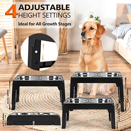 PANZZDA Elevated Dog Bowls Adjustable Raised Stand with Double Stainless Steel Food Bowls Adjusts to 4 Heights 3.1โ, 8.6โ, 10.2โ, 11.8โ, for Small Medium Large Dogs and Pets