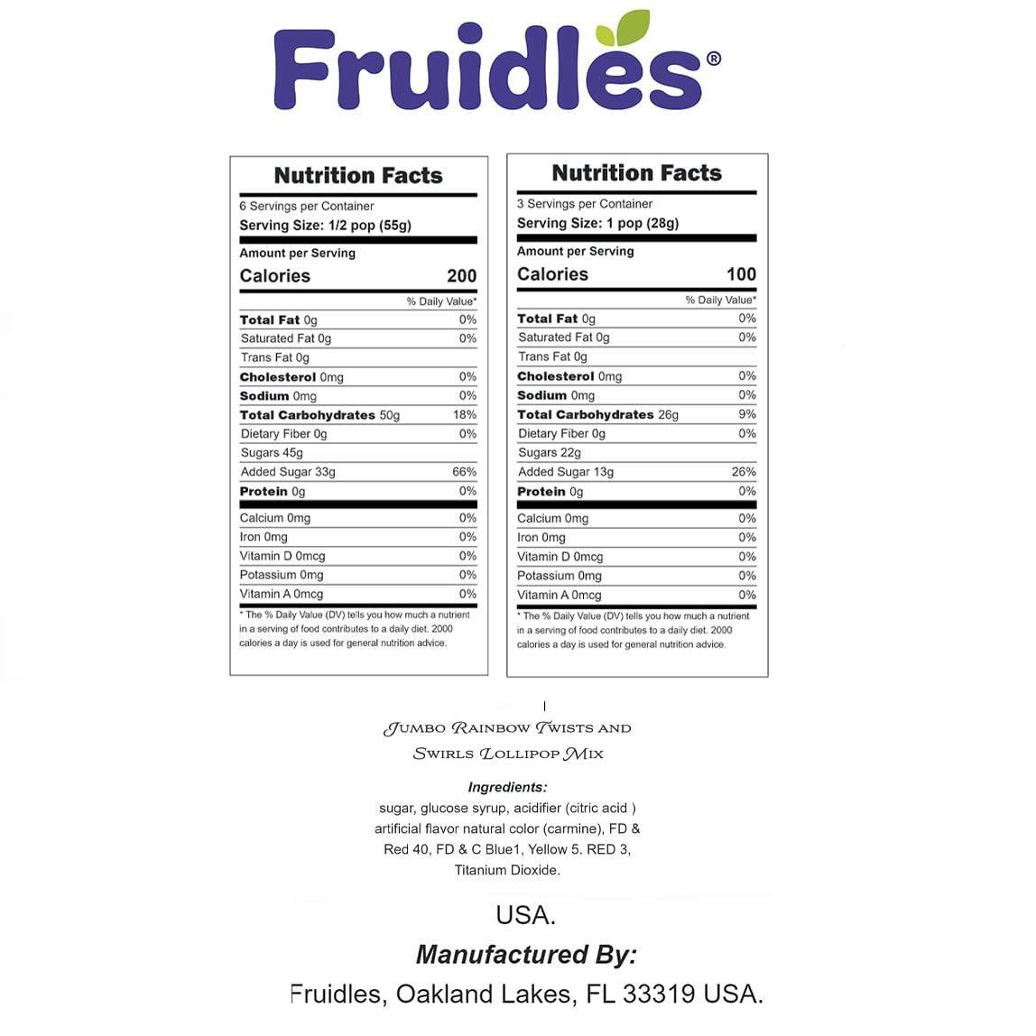 Fruidles Jumbo Rainbow Twists and Swirls Lollipop Mix, Mixed Fruit Flavor, Individually Wrapped, 10" & 8.5" Inch Suckers (110 Grams Per Suckers (6-Pack)