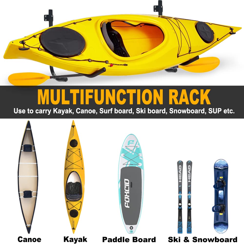 FOXCID KAYAK WALL RACK 100 Pound Heavy Duty Steel Kayak Ladder Wall Mount Folding Storage Rack