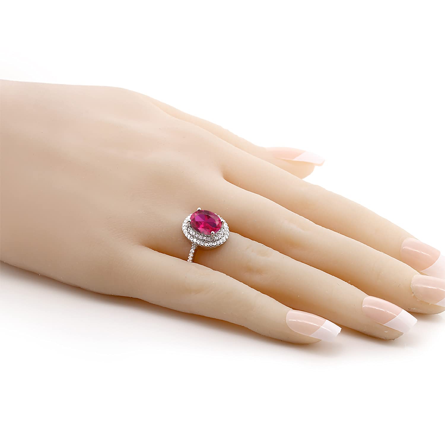 Gem Stone King 3.30 Cttw Red Created Ruby Ring For Women In 925 Sterling Silver | Oval 9X7MM | Available In Size 5, 6, 7, 8, 9