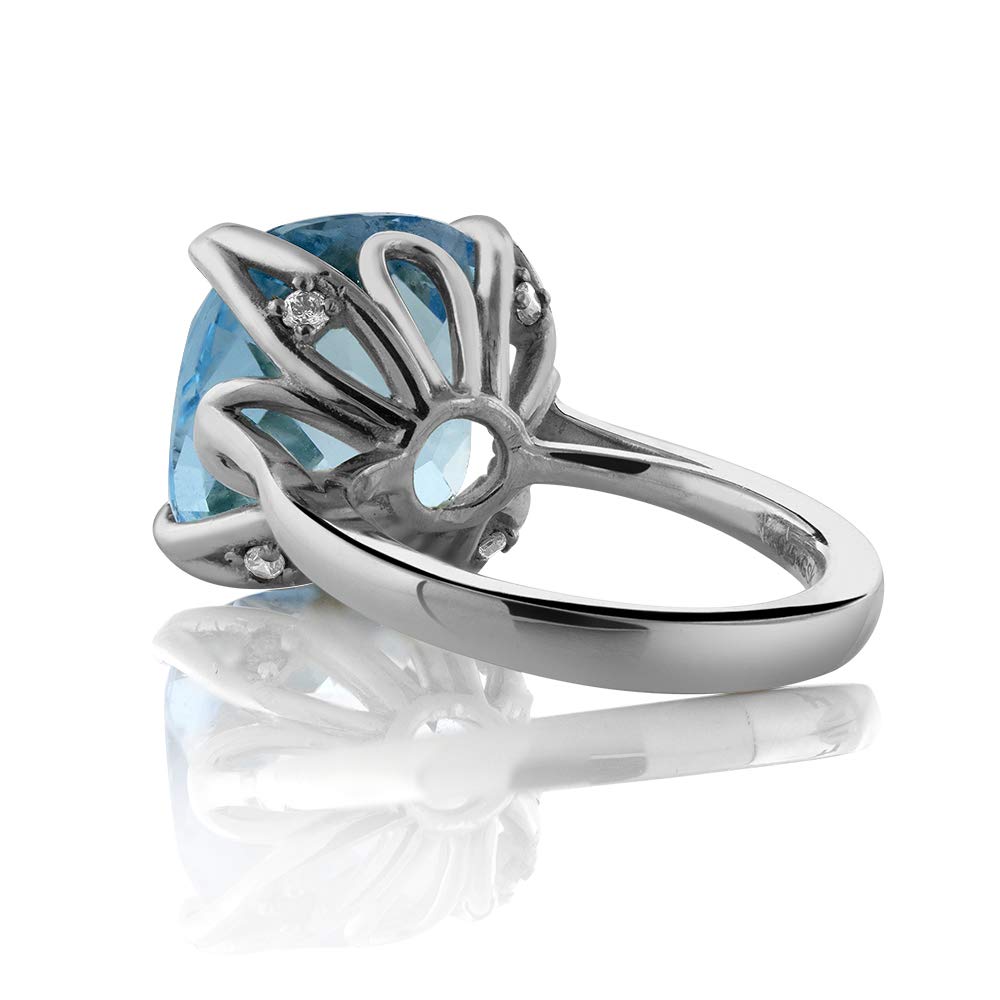 Gem Stone King 925 Sterling Silver Sky Blue Topaz Ring For Women (9.18 Cttw, Cushion Checkerboard Cut 14MM, Gemstone Birthstone, Available In Size 5, 6, 7, 8, 9)