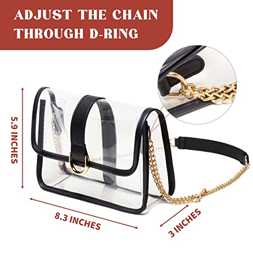 Vorspack Clear Purse - Clear Bag Stadium Approved Clear Crossbody Bag Gift for Women with Adjustable Strap Clear Plastic Bag for Concert Sport Festival - Black