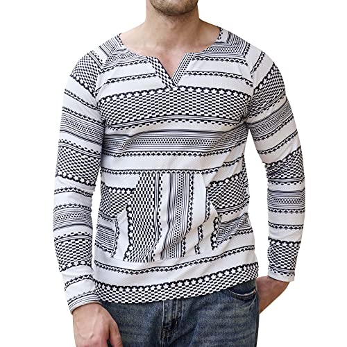 Lexiart Mens Casual Pullover Sweater Long Sleeve Striped Sweatshirt Athletic Hoodie White