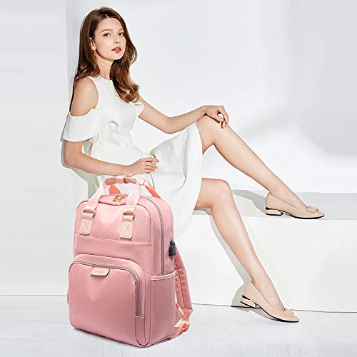 Travel Backpack for Women Men, Laptop Backpack Large Capacity Backpack for School with USB Charging Port, Work Laptop Bag Water Resistant, Waterproof Backpack Anti Theft-Pink